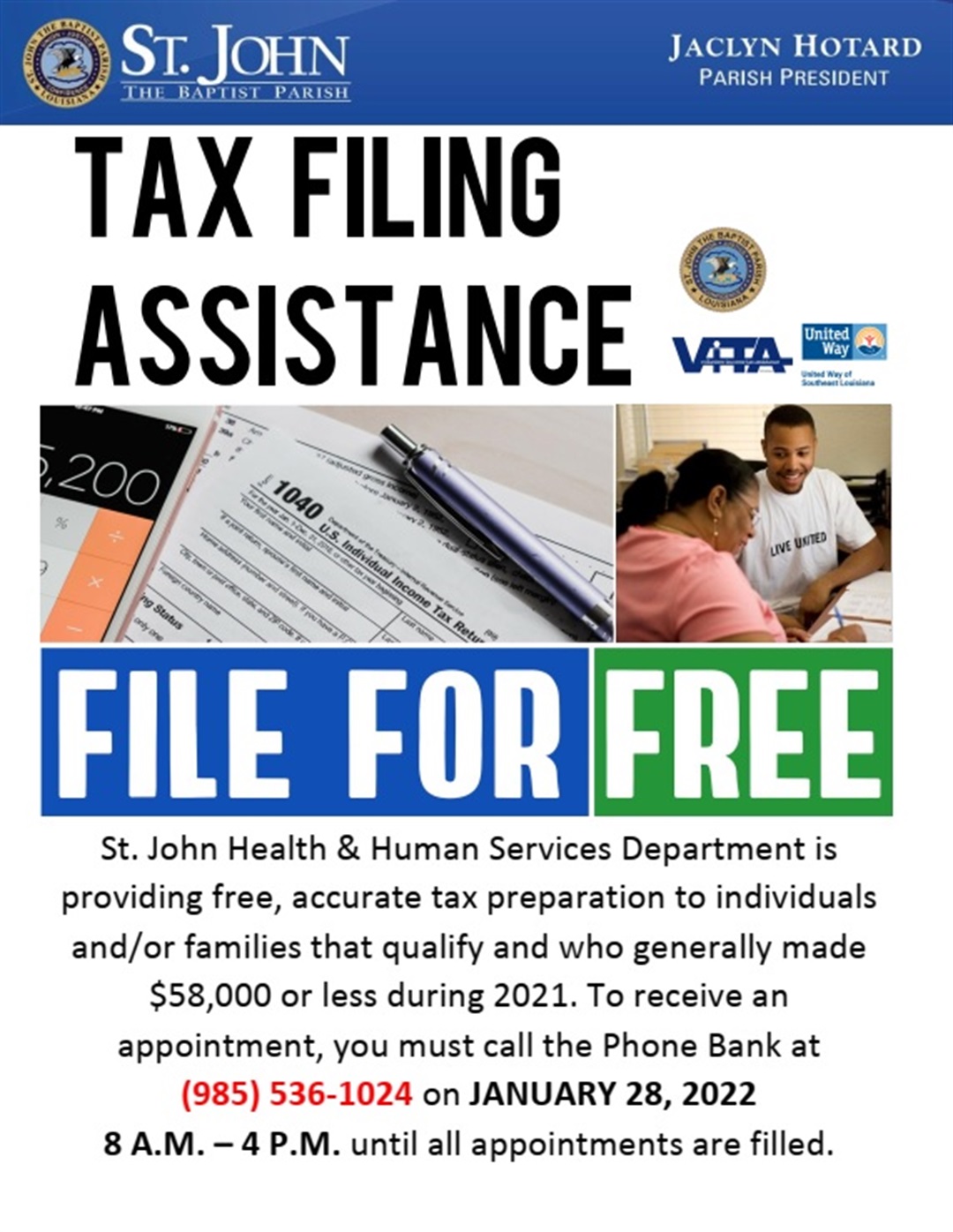 Tax Filing Assistance St. John the Baptist Parish